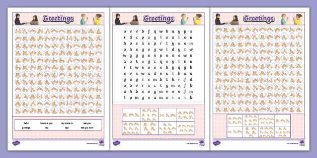 Auslan find-a-word Greetings (Hecho por educadores) - Twinkl
