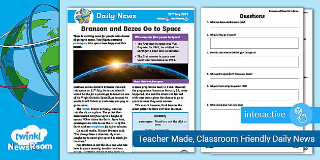 ESL A2 Interactive PDF: Daily NewsRoom Article - Branson and Bezos Go ...