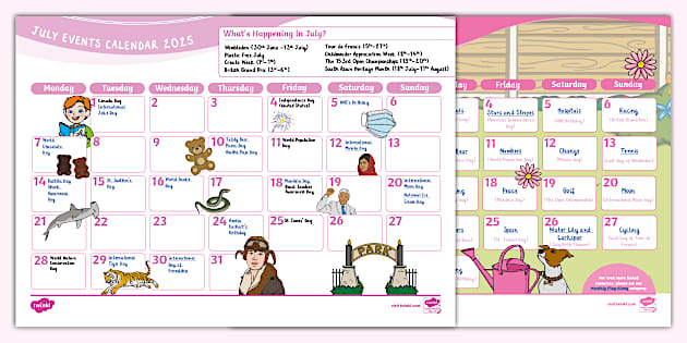July Events and Play-Along Calendar Pack 2025 (teacher made)