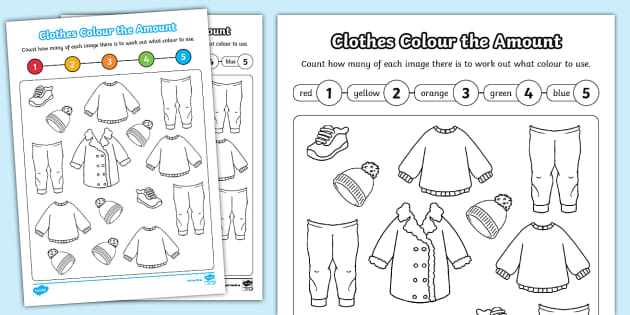 Clothes Colour the Amount Worksheet (Hecho por educadores)