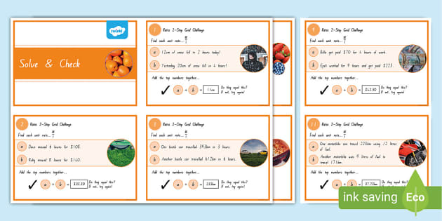 Unit Rates Solve & Check Cards (Stage 8) (teacher made)