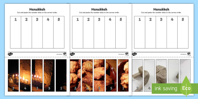 Hanukkah Photos Number Sequencing Puzzle - Number Recognition, Counting