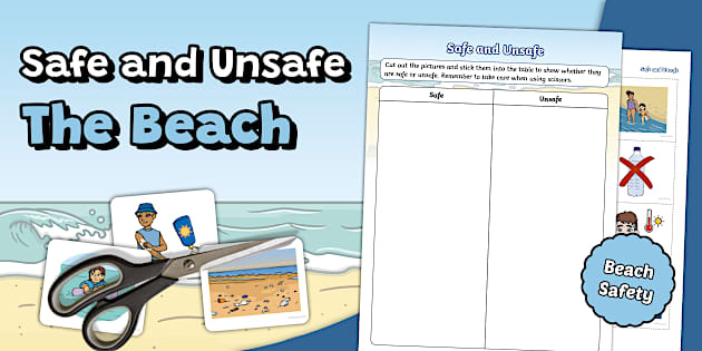 * NEW * Beach Safe and Unsafe Cut and Stick Sorting Activity - KS1
