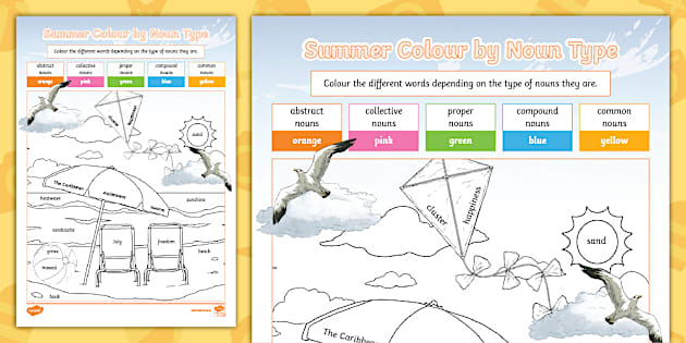 Summer Colour by Noun Type Worksheet (teacher made) - Twinkl