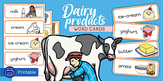 Grade R Life Skills - Word Cards: Dairy Products - Twinkl