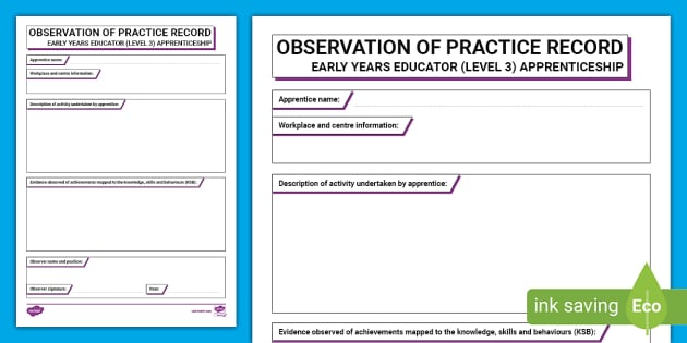 Observation of Practice Record | Early Years Apprenticeship
