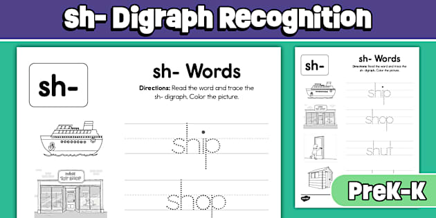 sh- Words: Digraph Recognition Worksheet for PreK-K