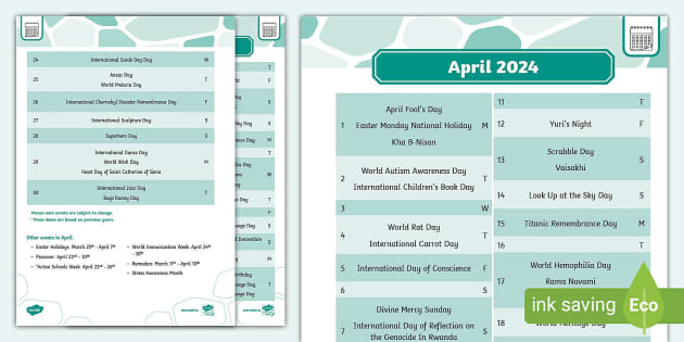Teacher Planner: What's Happening in April? - Twinkl