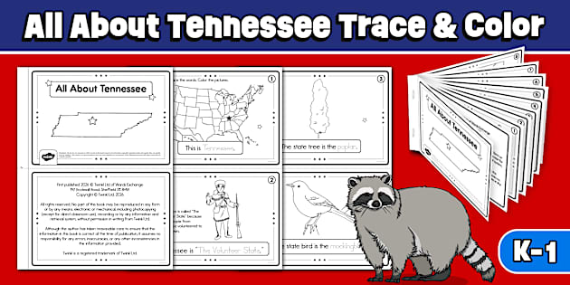 All About Tennessee Trace & Color Printable Book for K-1st Grade
