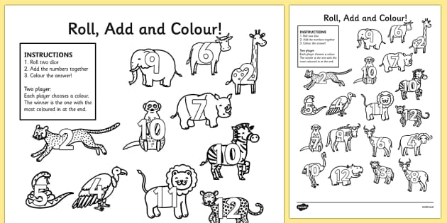 Safari Roll and Colour Worksheet / Worksheets- jungle, animals, safari ...