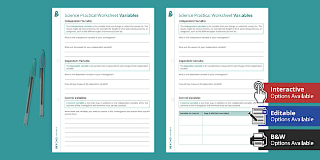 Variables Worksheet | Science Practical Skills | Beyond Variables Worksheet | Science Practical Skills | Beyond