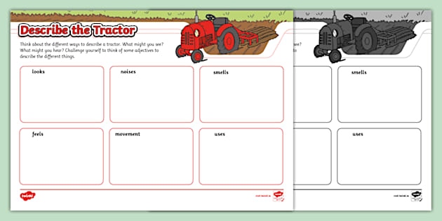 Tractor Adjectives Worksheet - Twinkl Writing (teacher made)