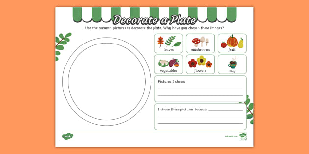 Autumn Market-Themed Decorate a Plate Worksheet - Twinkl