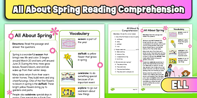 All About Spring Reading Passage Comprehension Worksheet for ELL