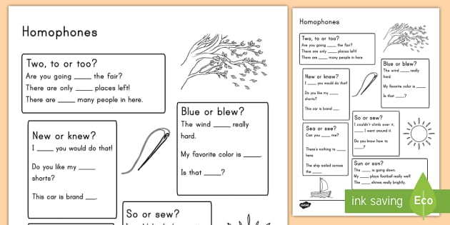 Fill in the Homophones Activity (teacher made) - Twinkl