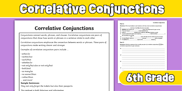 Sixth Grade Using Correlative Conjunctions Worksheet