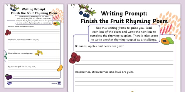 Writing Prompt: Finish the Fruit Rhyming Poem - Twinkl