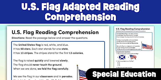 U.S. Flag Adapted Reading Comprehension Worksheet