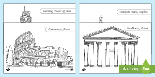 Italian Landmarks Colouring Pages (teacher made) - Twinkl