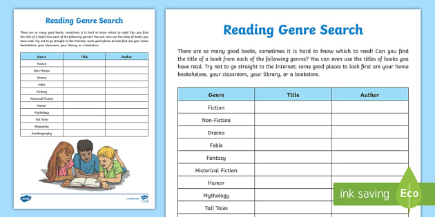 Literary Genres Hunt Activity Sheet - Read Across America Day