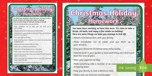 Christmas Holiday Homework Ideas Checklist Twinkl Resource