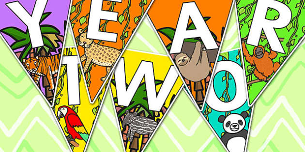 👉 Welcome to Year Two Bunting Jungle Themed - Twinkl