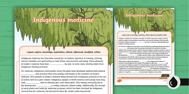 FREE! - Indigenous Medicines Cloze Activity (teacher made)