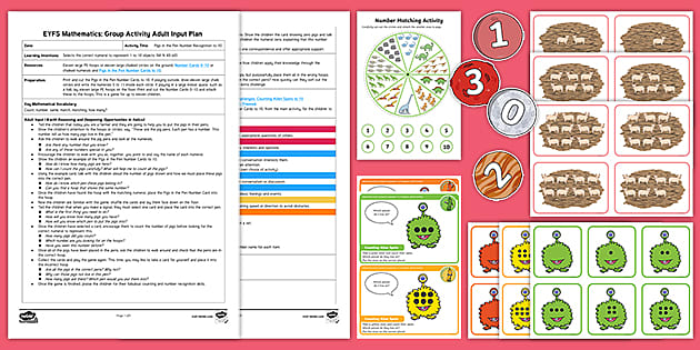 EYFS Maths: Pigs in the Pen Number Recognition to 10 Group Activity Adult