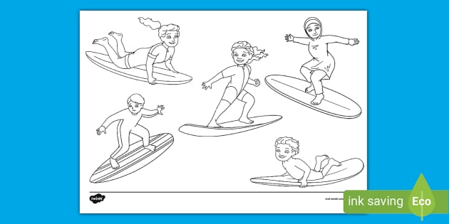 Surfer Doodle Colouring Page (Teacher-Made) - Twinkl