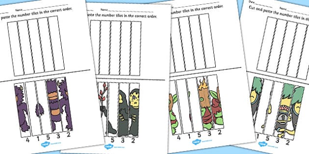 Monster Number Sequencing Matching Puzzle - Twinkl