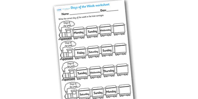Days of the Week on Trains Worksheet - days of the week on trains worksheet