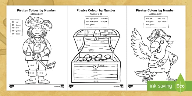 Pirate Addition to 30 Colour by Numbers (teacher made)