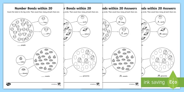 Number Bonds within 20 Worksheet/ Worksheet (teacher made)
