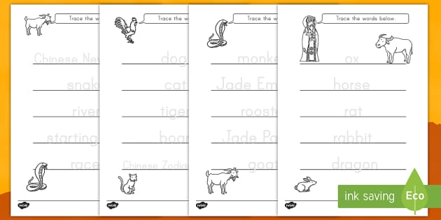 Chinese New Year Story Trace the Words Worksheets - Chinese New Year story