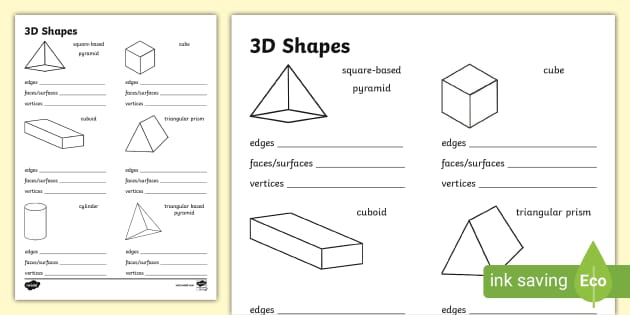 Properties of 3D Shapes Worksheet | Grade 1 Maths Resource