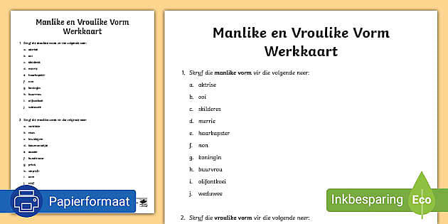 Geslag Werkkaart Graad 8 (teacher made) - Twinkl