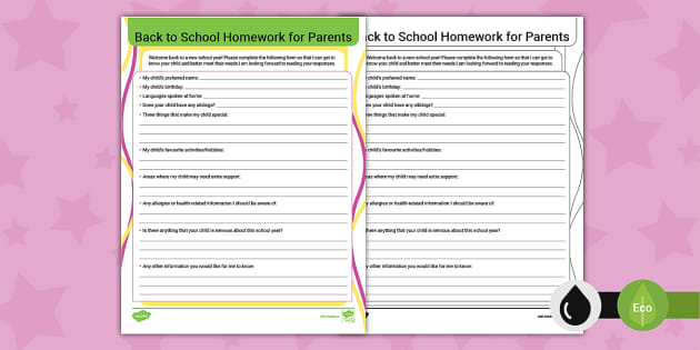 Back to School Homework for Parents (Teacher-Made) - Twinkl
