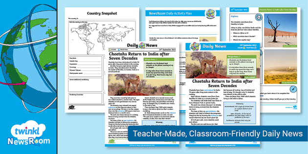 Cheetahs Back in India - Daily NewsRoom Pack (ages 7-11)