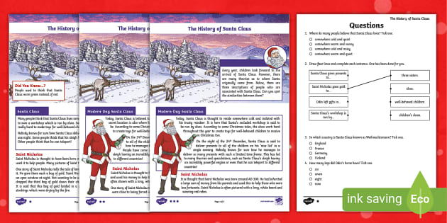 LKS2 The History of Santa Claus Differentiated Reading Comprehension ...