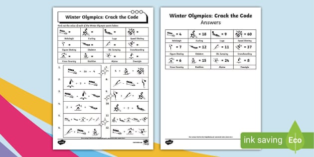 LKS2 Winter Olympics Crack the Code Worksheet (teacher made)