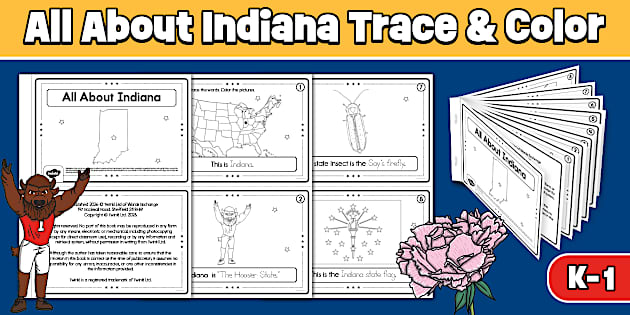 All About Indiana Trace & Color Printable Book