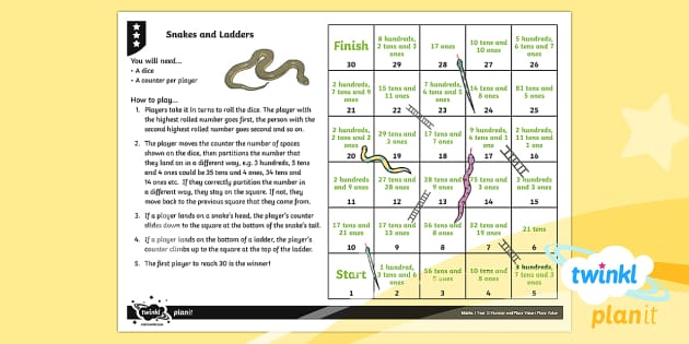 PlanIt Maths Y3 Number and Place Value Snakes and Ladders Home Learning ...