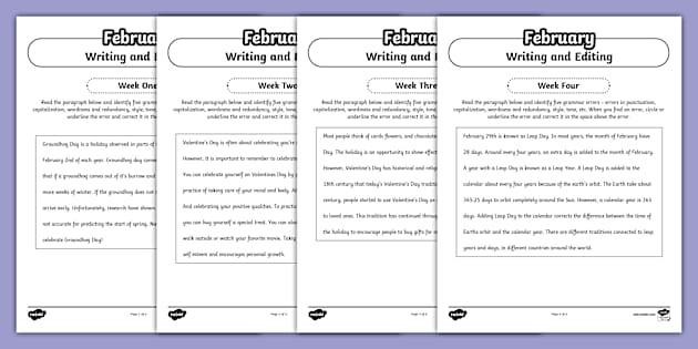 Sixth Grade February Paragraph of the Week Editing Practice