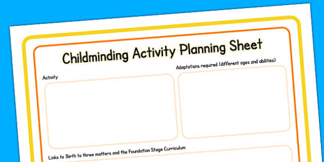 EYFS Planning Example for Childminders Childminder Planning