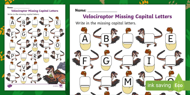 FREE! - Velociraptor Missing Capital Letters Worksheet