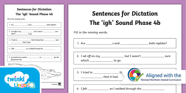 Linguistic Phonics Phase 4b 'igh' Sound Dictation Sentences