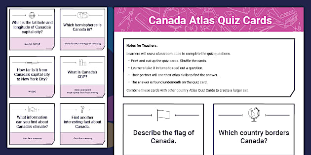 Canada Atlas Quiz Cards (teacher made) - Twinkl Canada Atlas Quiz Cards (teacher made) - Twinkl