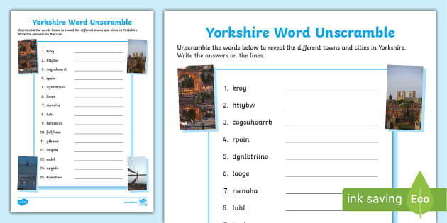 Yorkshire Word Unscramble Activity (teacher made) - Twinkl
