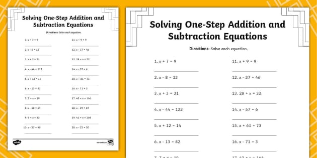 Sixth Grade Solving One-Step Addition and Subtraction Equations Sixth Grade Solving One-Step Addition and Subtraction Equations