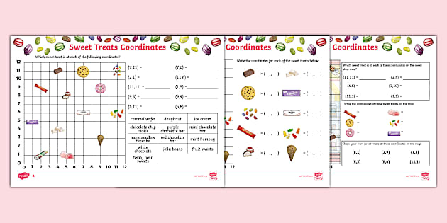 👉 Sweet Treats Coordinates Maths Worksheet - Twinkl